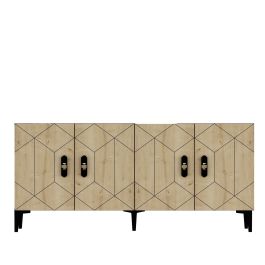 Buffet bas design 4 portes battantes Flero L1450cm Blanc et Chêne clair