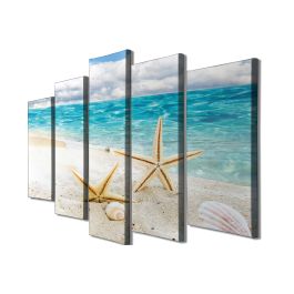Tableau pentaptyque Atos Motif Plage, coquillage et étoile de mer